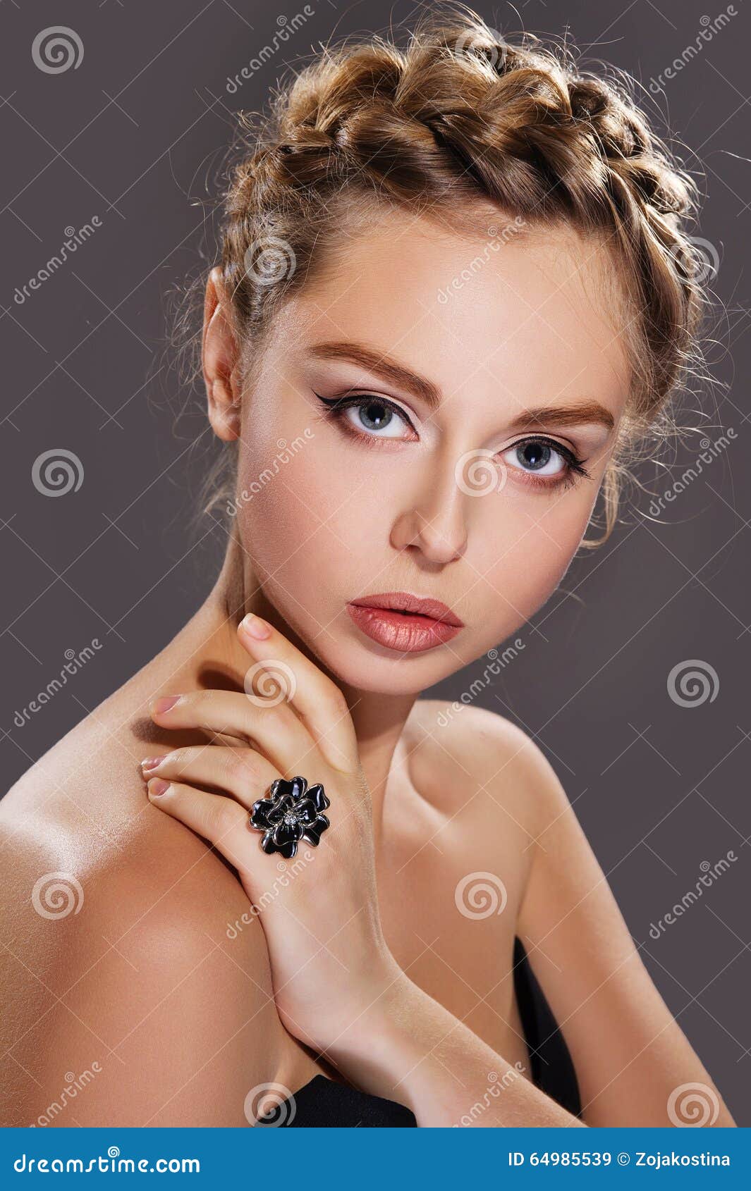 Beautiful Woman With Golden Makeup And Braids Stock Image Image Of