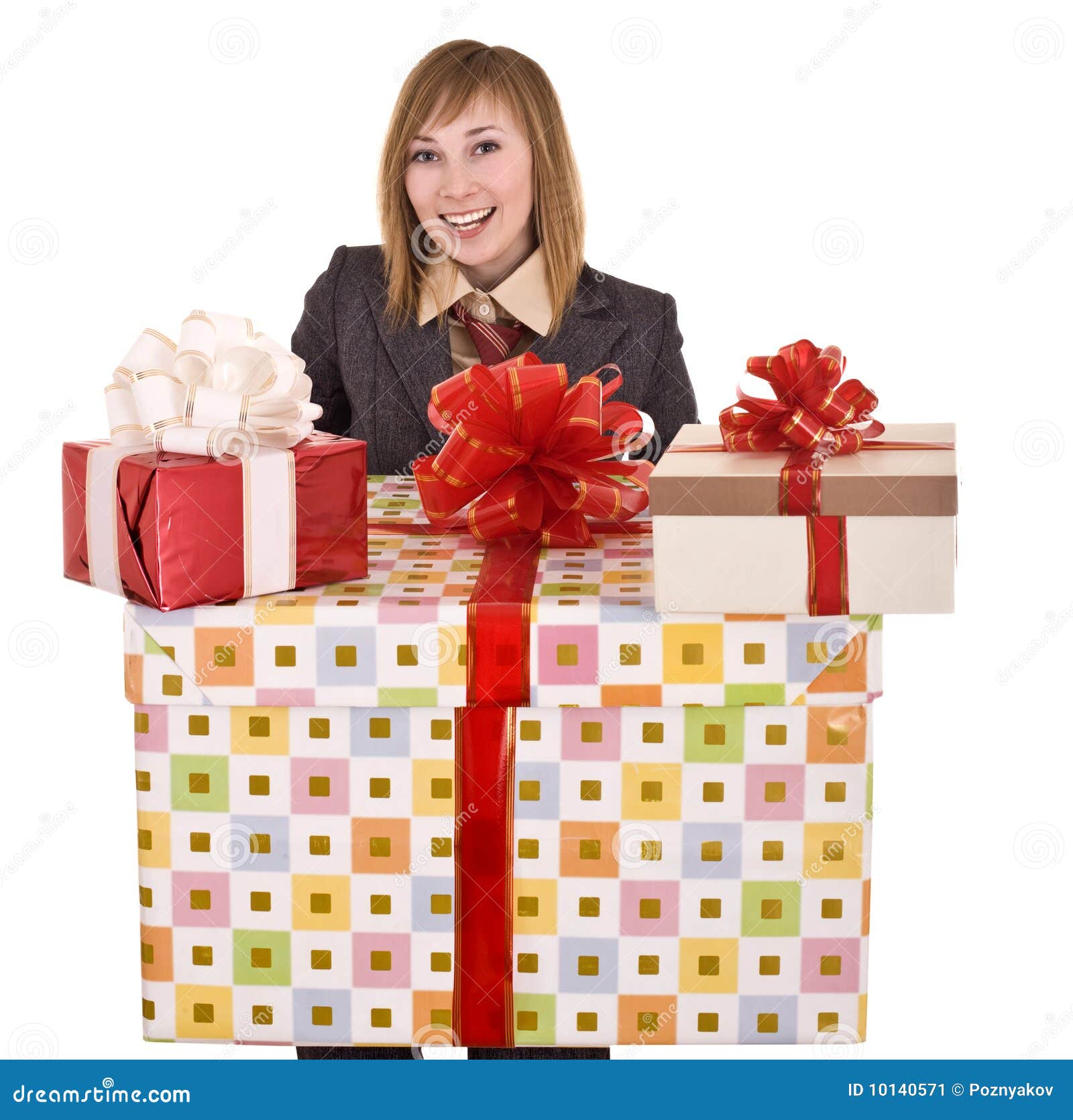 Beautiful Woman with Group of Gift Box. . Stock Image - Image of female ...