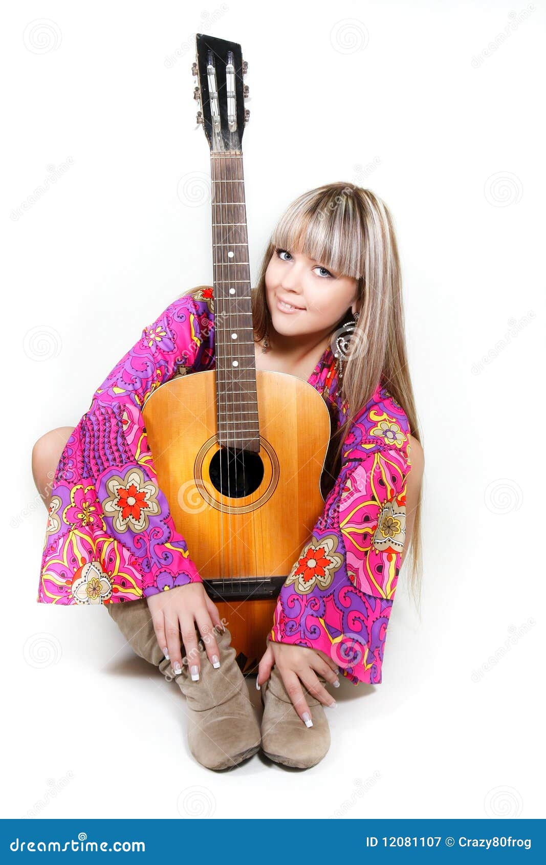 Beautiful Woman with Guitar Stock Image - Image of acoustic, isolated ...