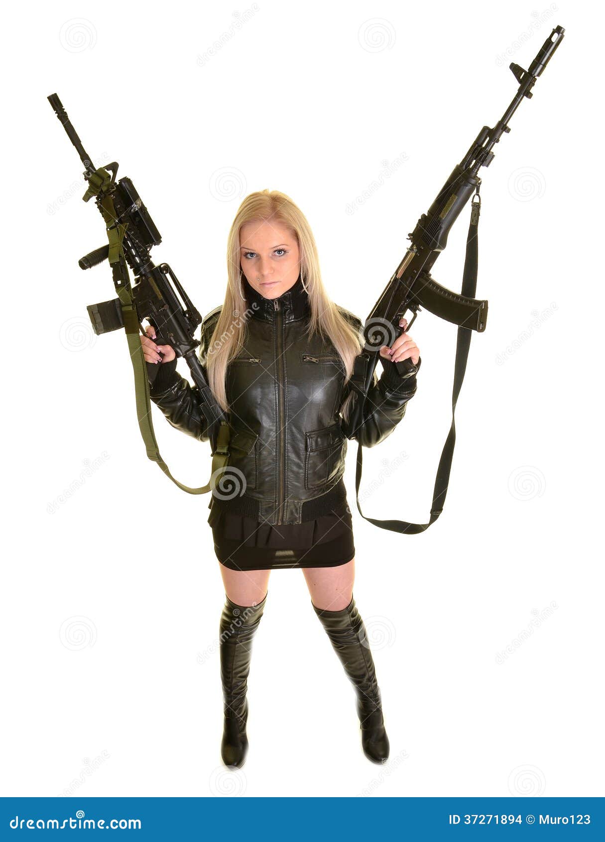 Beautiful woman with a gun stock photo. Image of face - 37271894