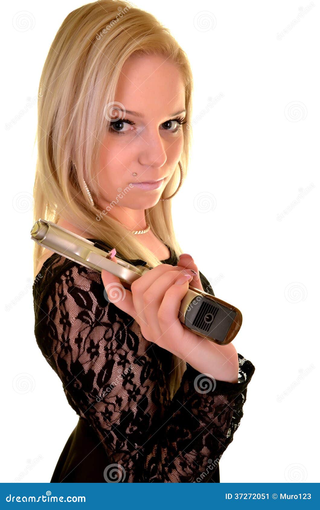 Beautiful woman with a gun stock image. Image of female - 37272051