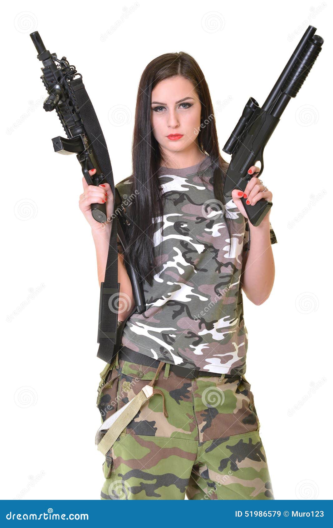 Beautiful woman with gun stock image. Image of beautiful - 51986579