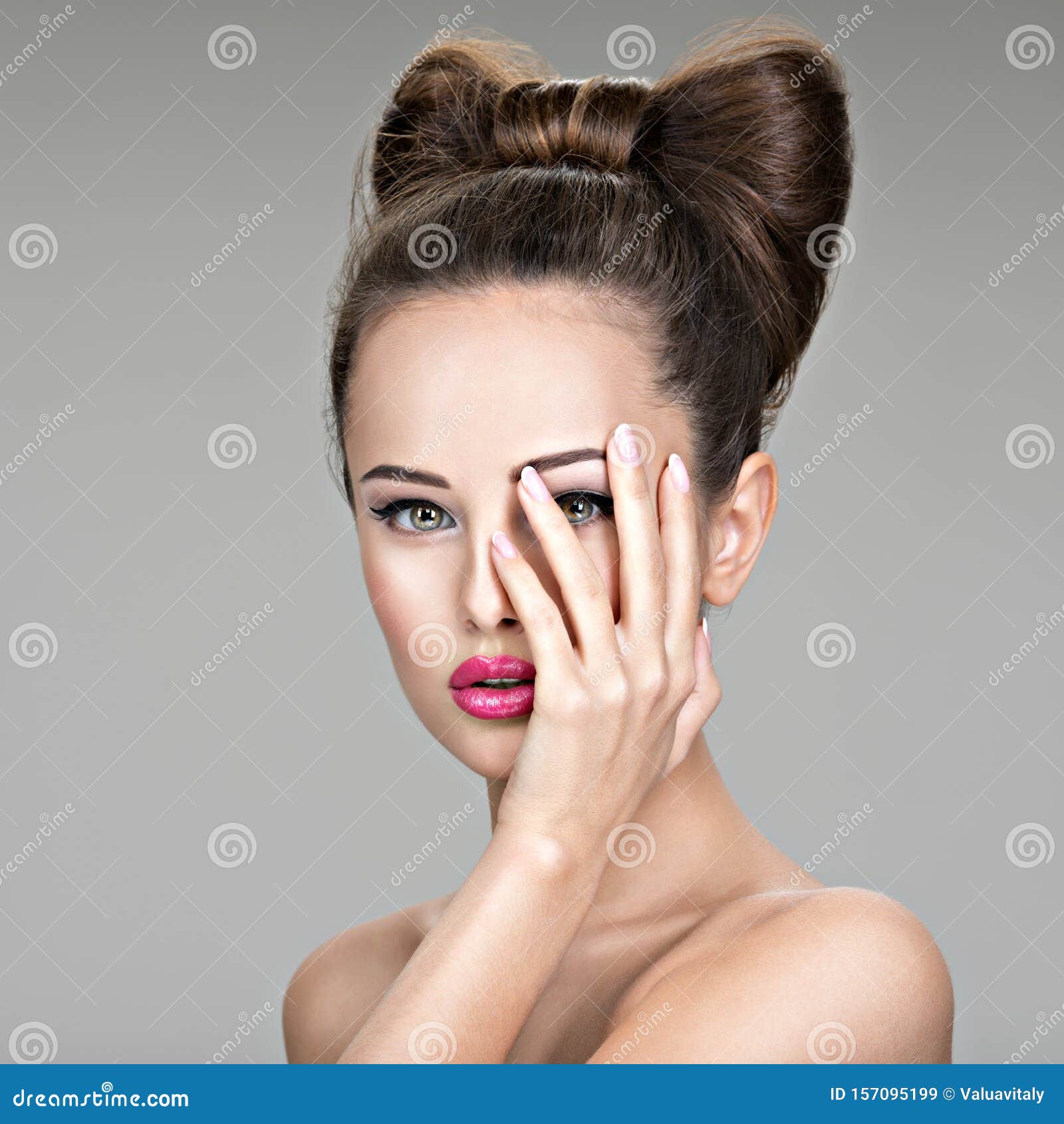 Beautiful Woman with Hand on a Face Stock Image - Image of elegant ...