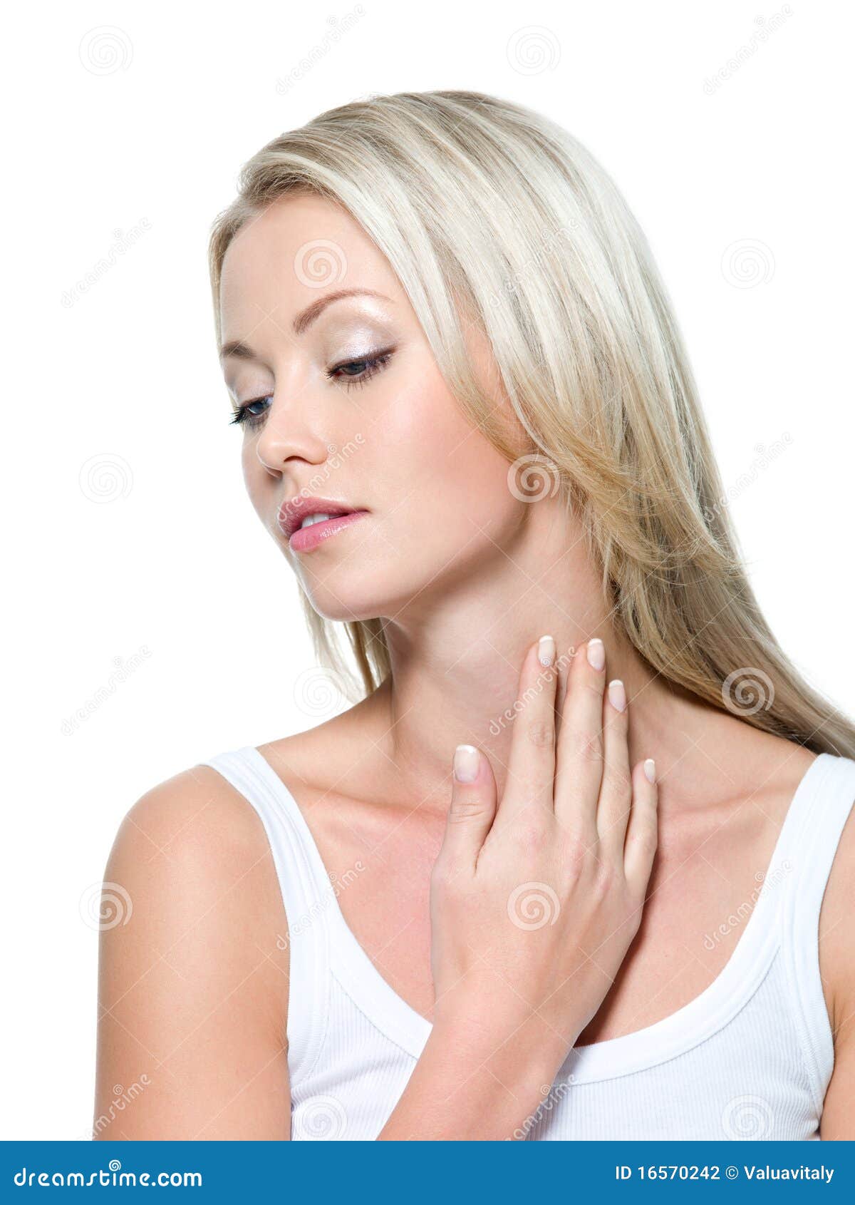 Beautiful Woman with Hand on Neck Stock Photo - Image of glamour ...