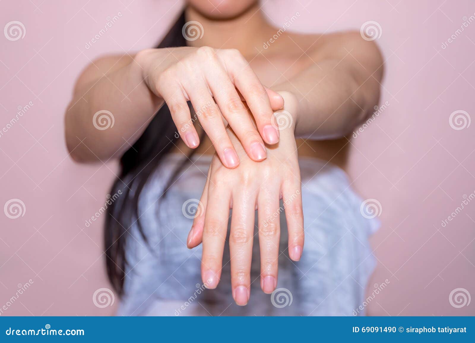 Beautiful Woman Hands Applying Cream Stock Photo - Image of body ...
