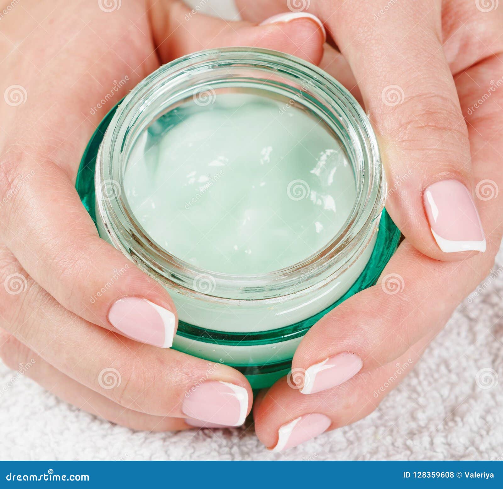 Woman hands with cream stock photo. Image of finger - 128359608