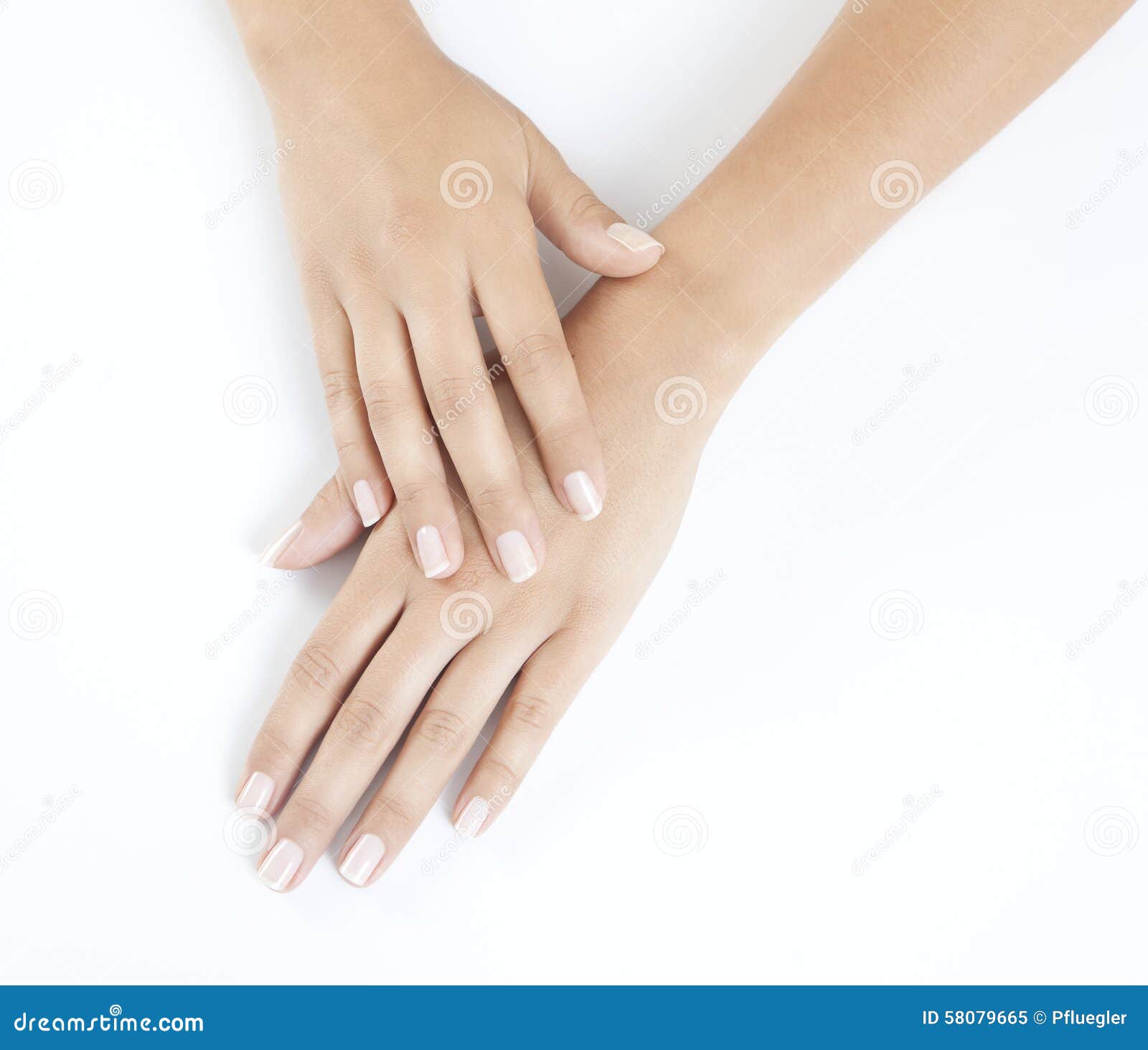 Beautiful Hands And Nails On Green Background Stock Photo ...