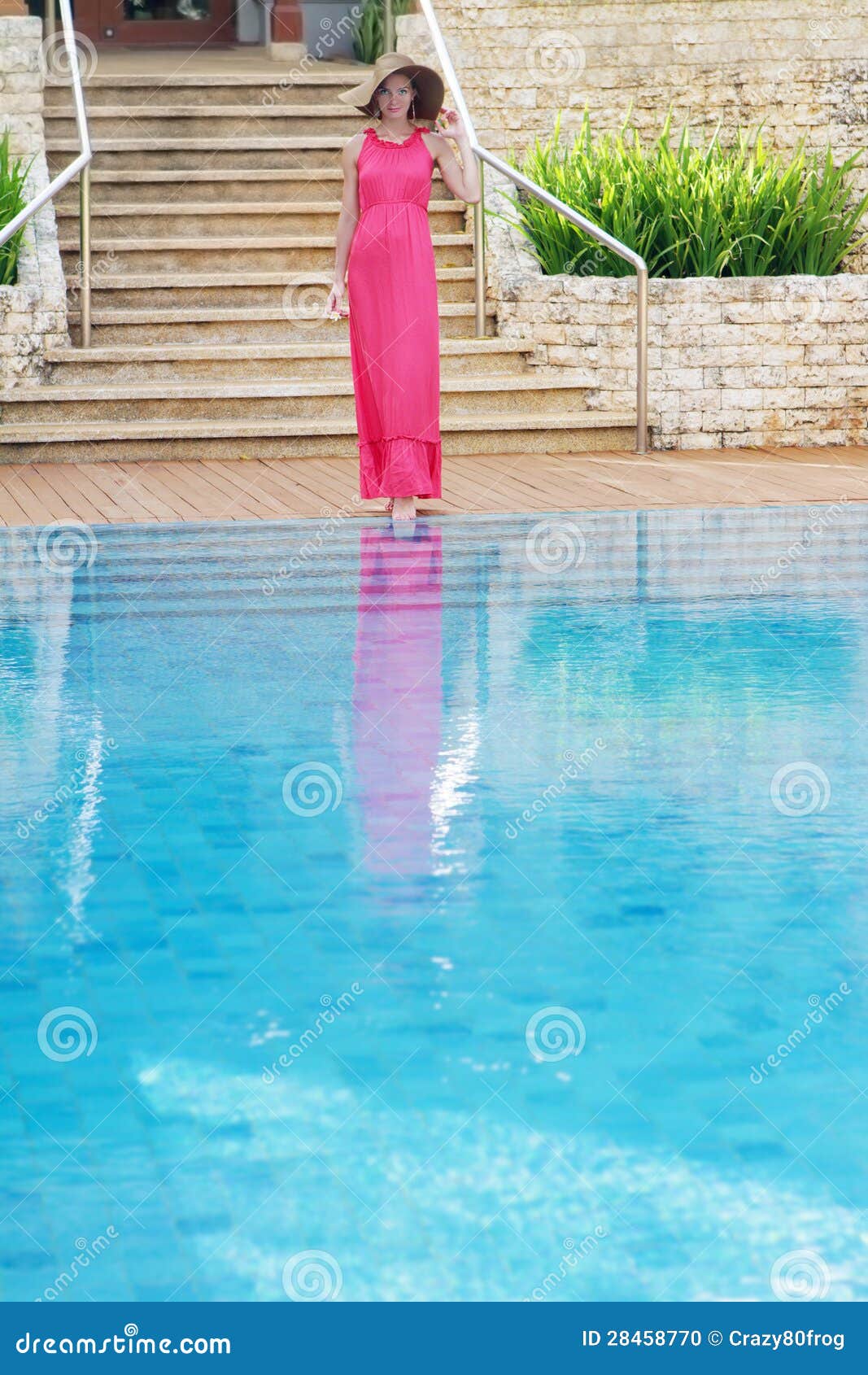 Beautiful Woman in Hat Near Pool Stock Photo - Image of outdoors, adult ...