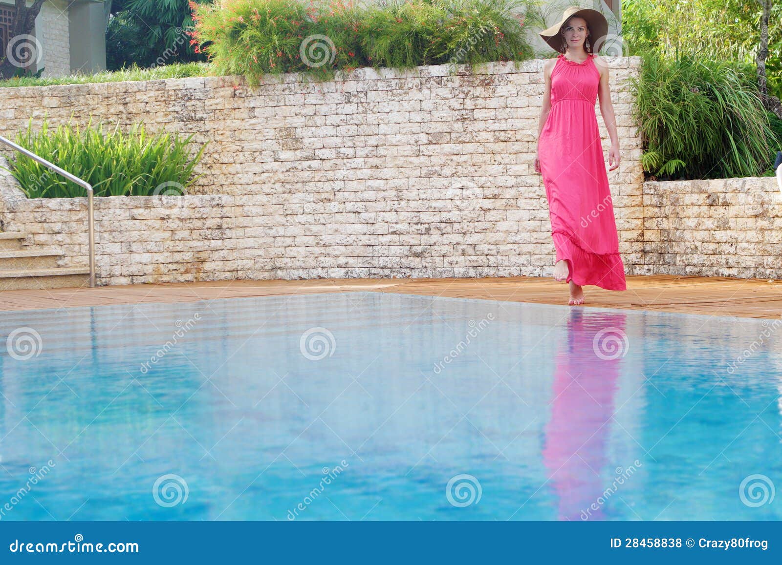 Beautiful Woman in Hat Near Pool Stock Photo - Image of cute, elegant ...