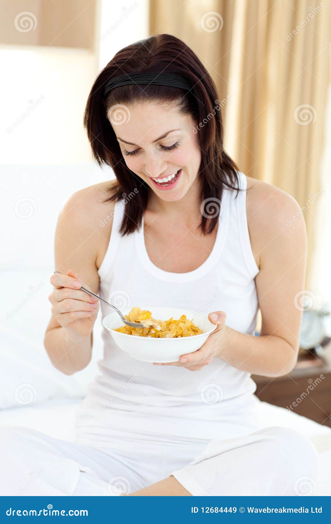 Beautiful Woman Having Breakfast Stock Image - Image of cheerful ...