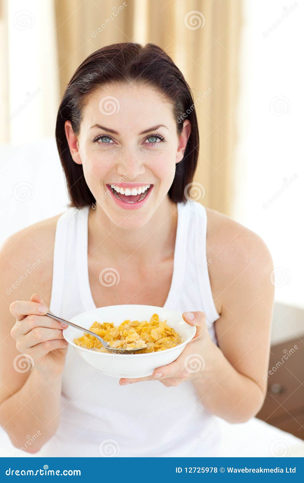 Beautiful Woman Having Breakfast Stock Photo - Image of food, healthy ...