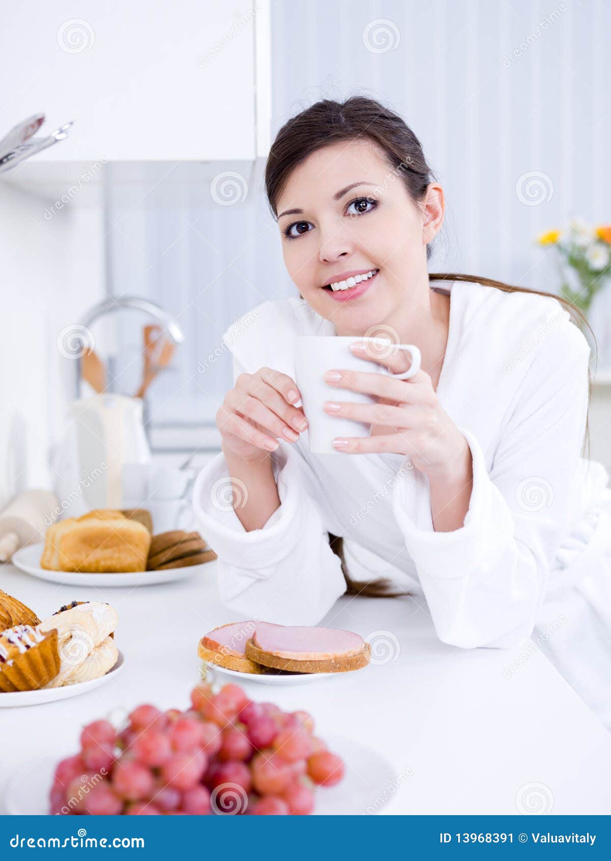 Beautiful Woman Having Breakfast Stock Image - Image of cute, smile ...