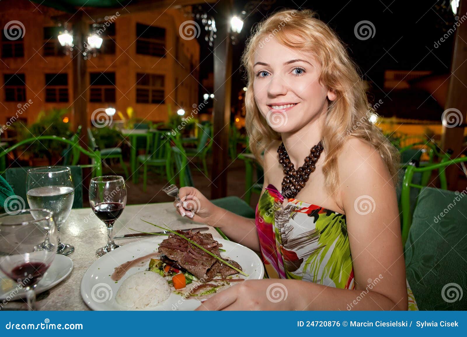 Beautiful Woman Having Dinner Stock Photo - Image of caucasian, woman ...