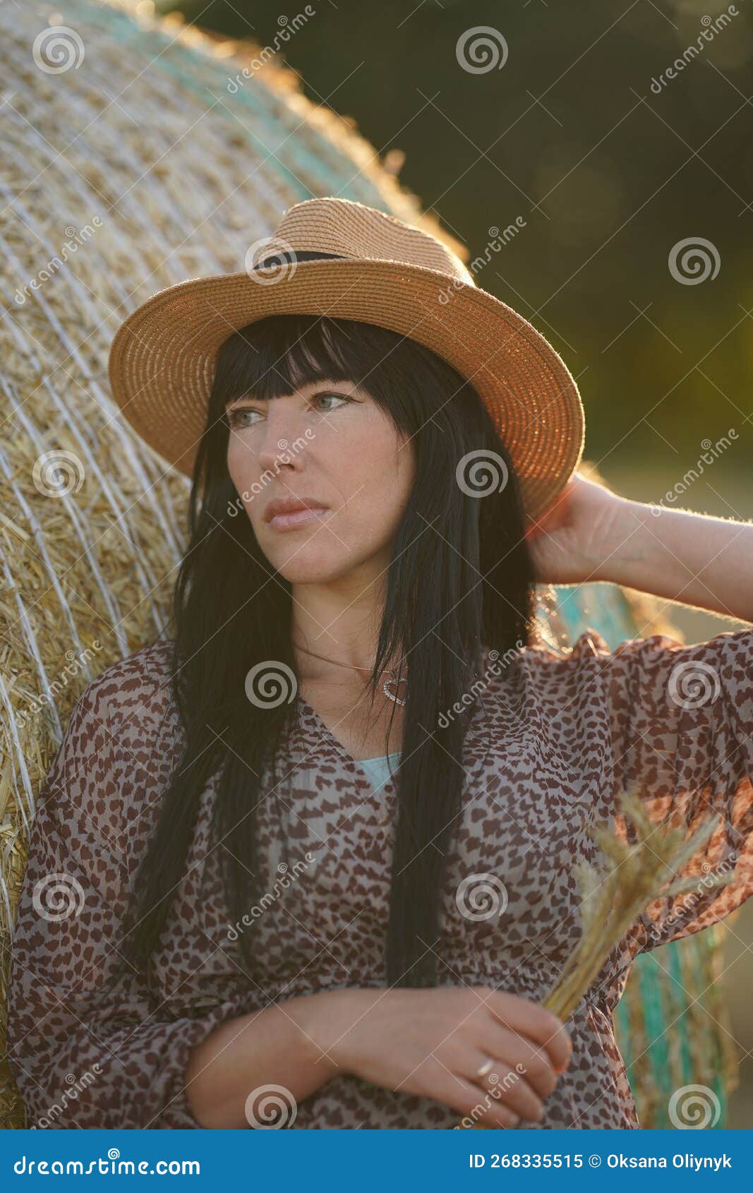 Beautiful Woman on a Haystack Stock Image - Image of lonely, joyful ...