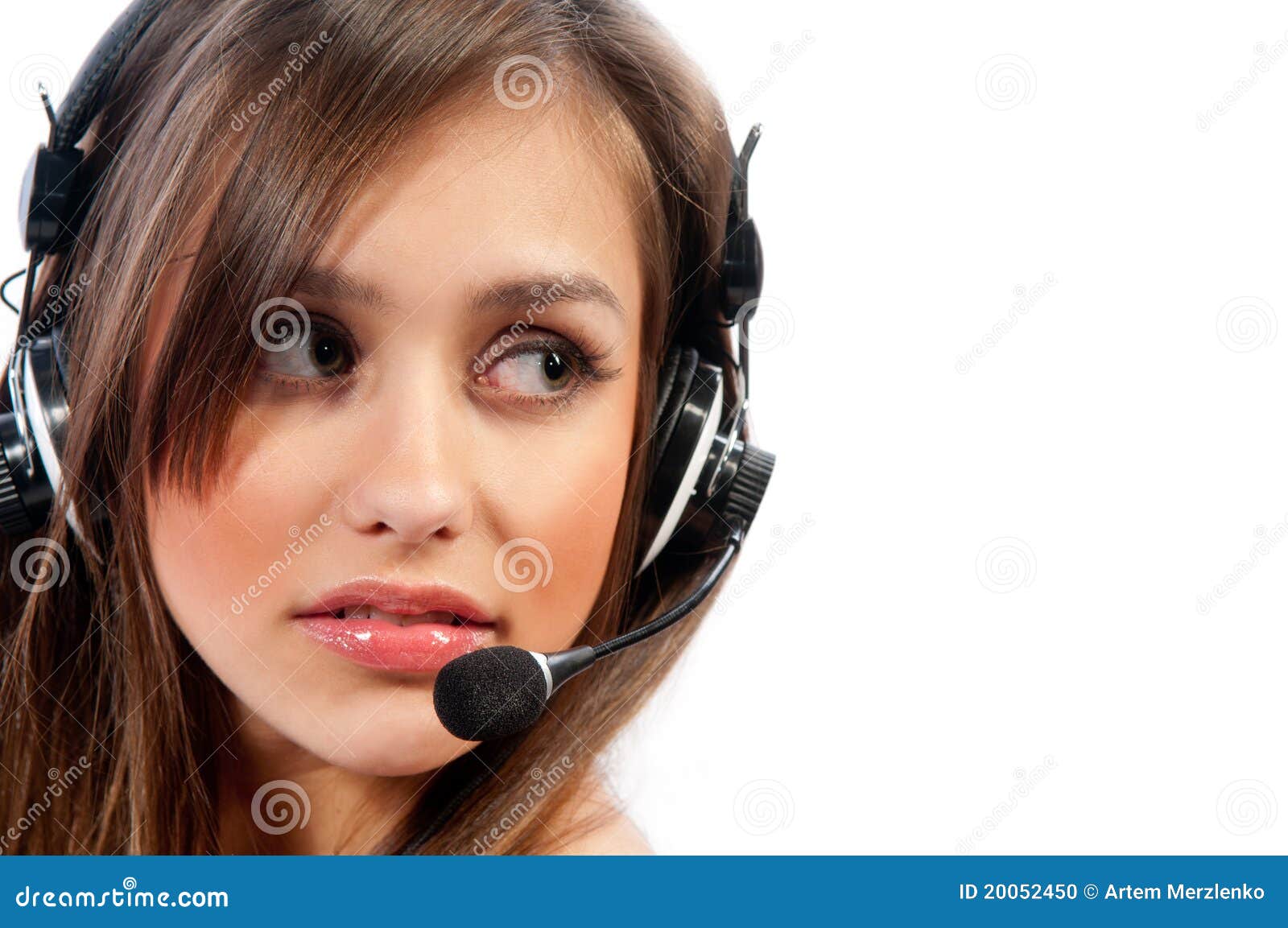 Beautiful Woman with Headset Smiling Stock Photo - Image of attractive ...