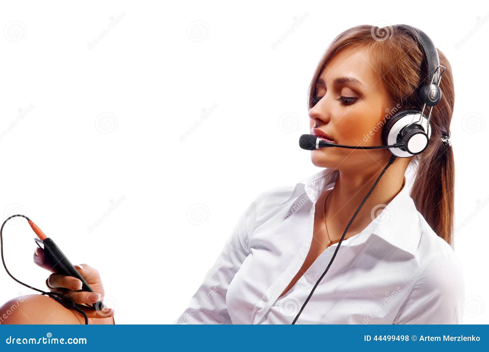 Beautiful Woman with Headset Smiling Stock Photo - Image of expression ...