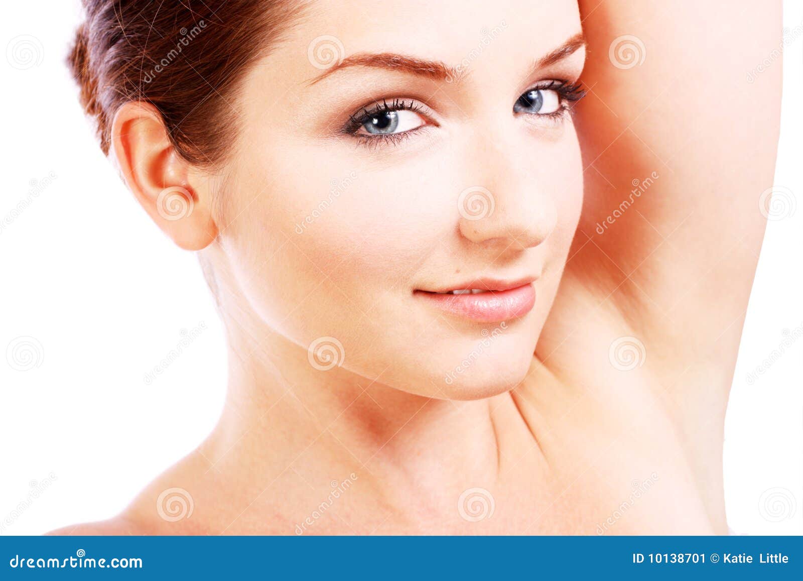 Beautiful Woman with Her Arm Up Stock Image - Image of hair, blue: 10138701