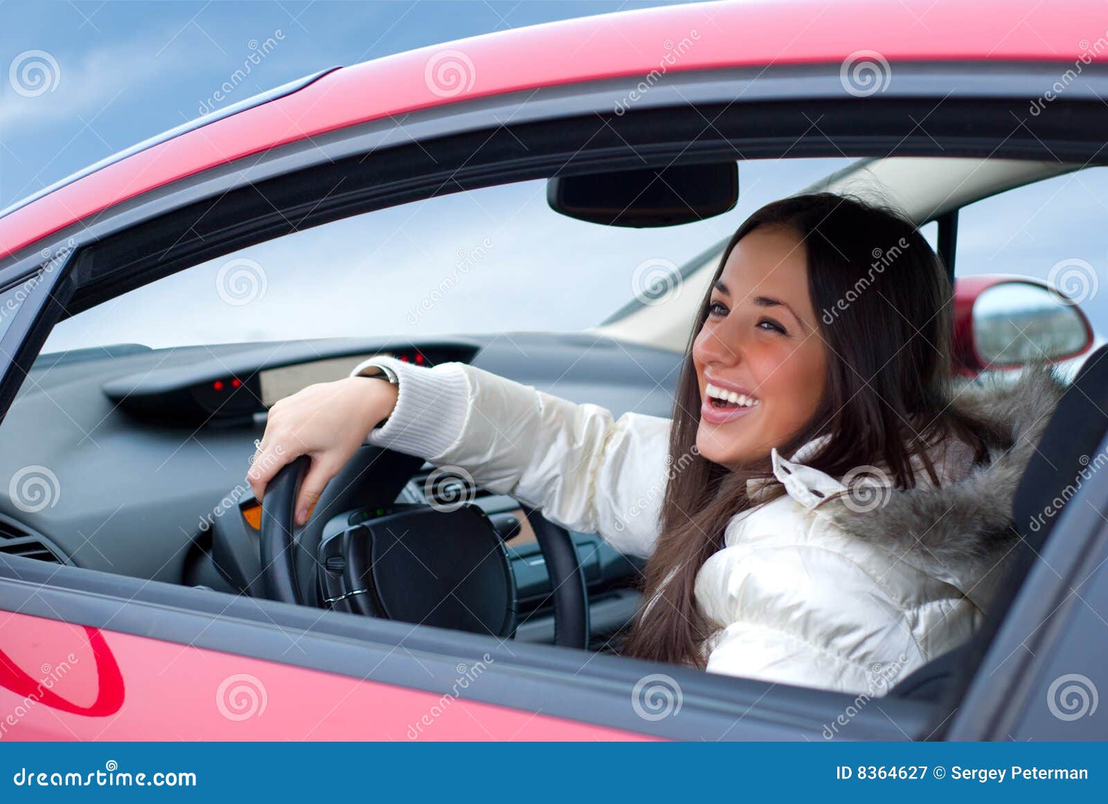 Beautiful woman in her car stock image. Image of pretty - 8364627