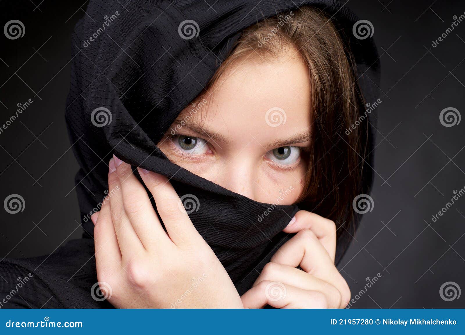Beautiful Woman Hiding Her Face by Stock Photo - Image of chador ...