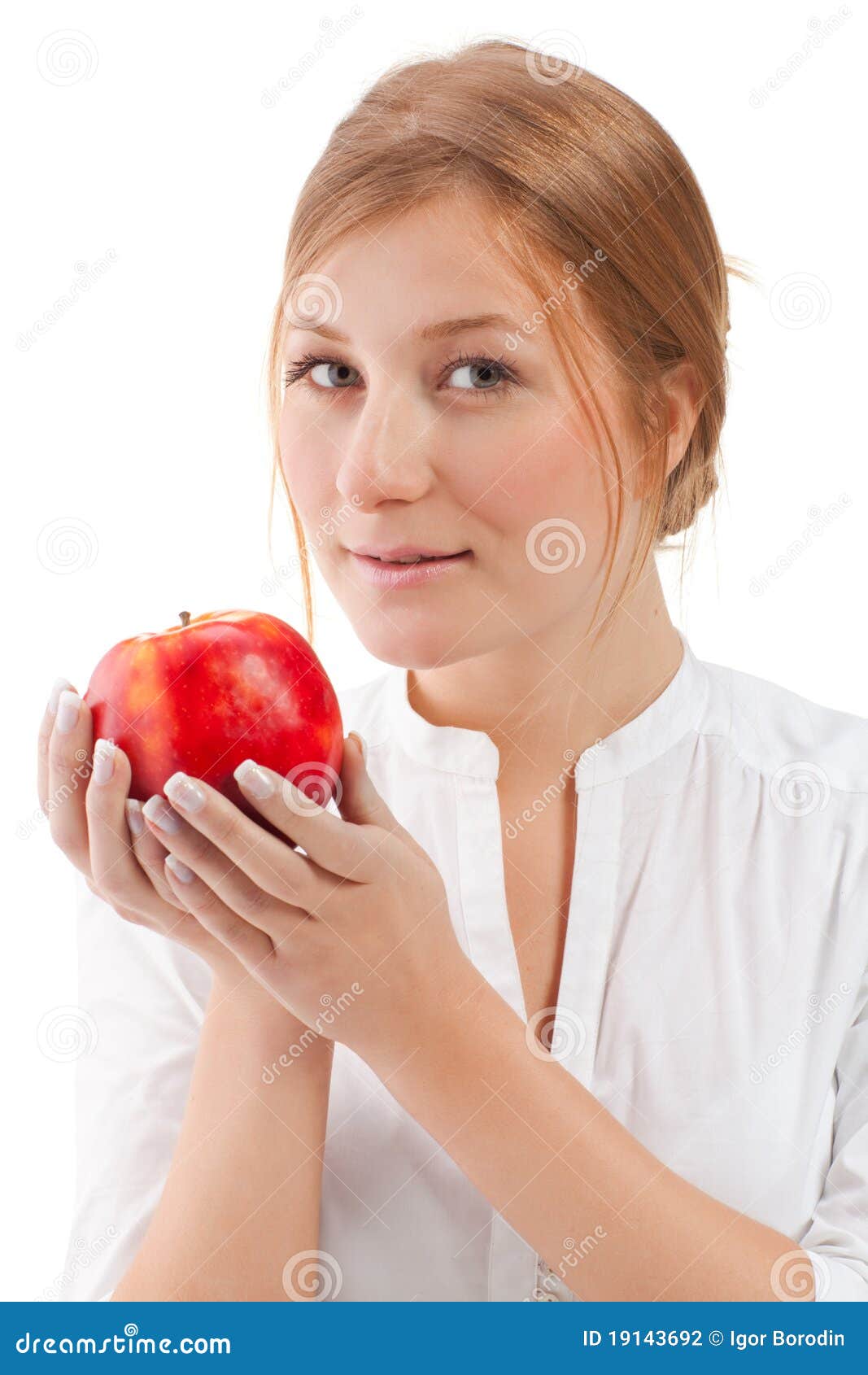 Beautiful Woman Holding Apple Stock Photo - Image of hand, blond: 19143692