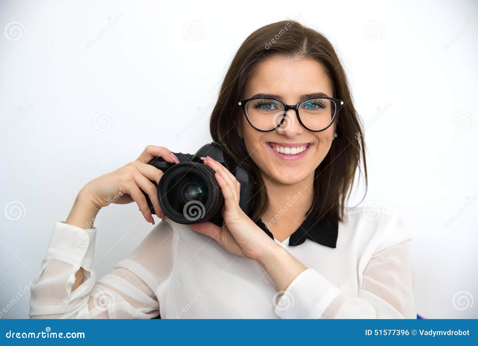 Beautiful Woman Holding Camera Stock Photo - Image of happy, occupation ...