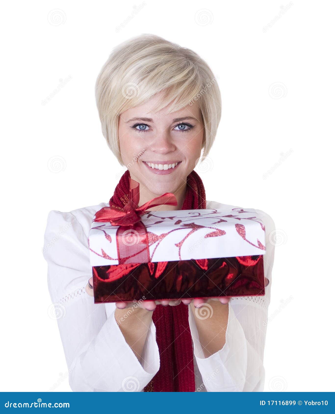Beautiful Woman Holding Christmas Present Stock Image - Image of ...