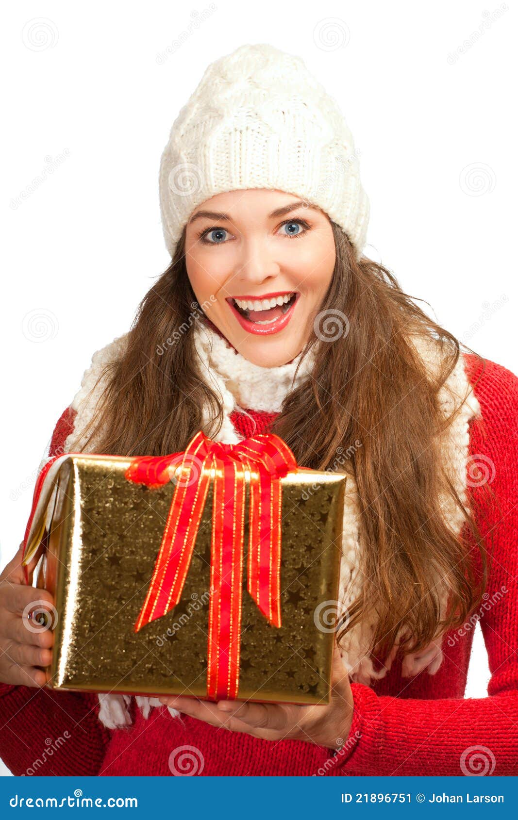 Beautiful Woman Holding Christmas Present Stock Image - Image of person ...