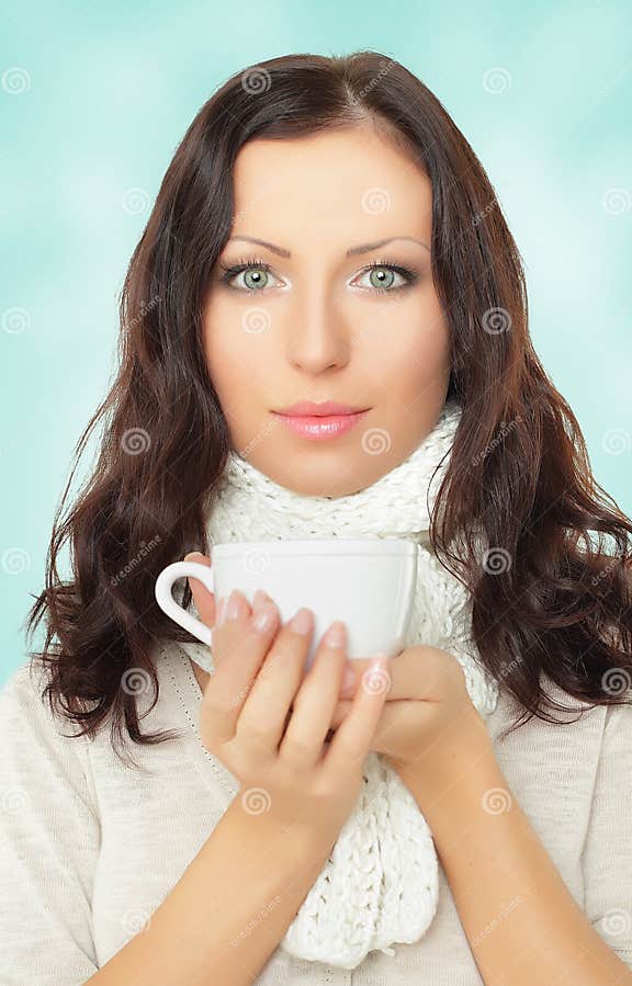 Beautiful Woman Holding Cup Stock Image Image Of Drink Brunette