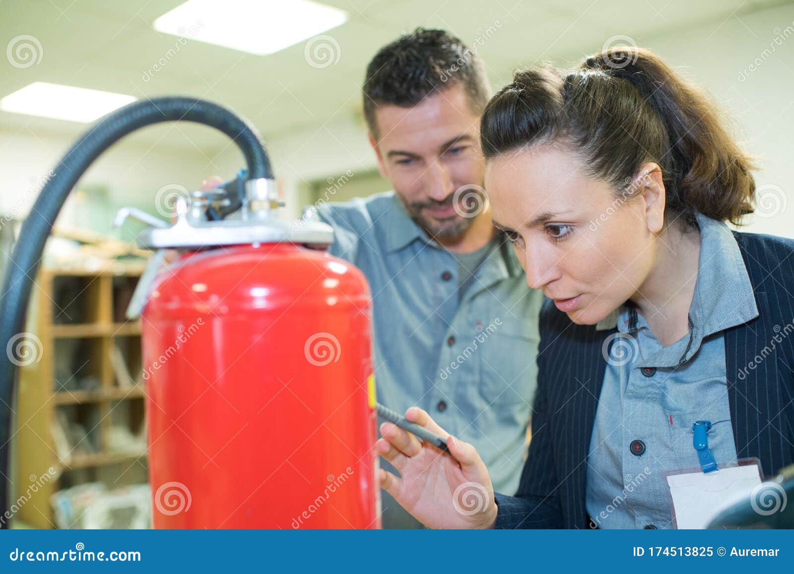 Beautiful Woman Holding Fire Extinguisher Stock Image - Image of ...
