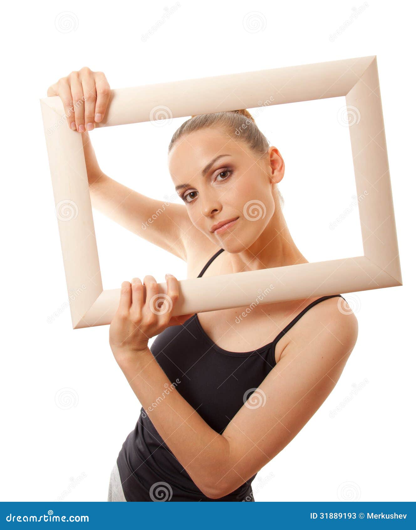 Beautiful Woman Holding a Frame and Smiling Stock Image - Image of ...