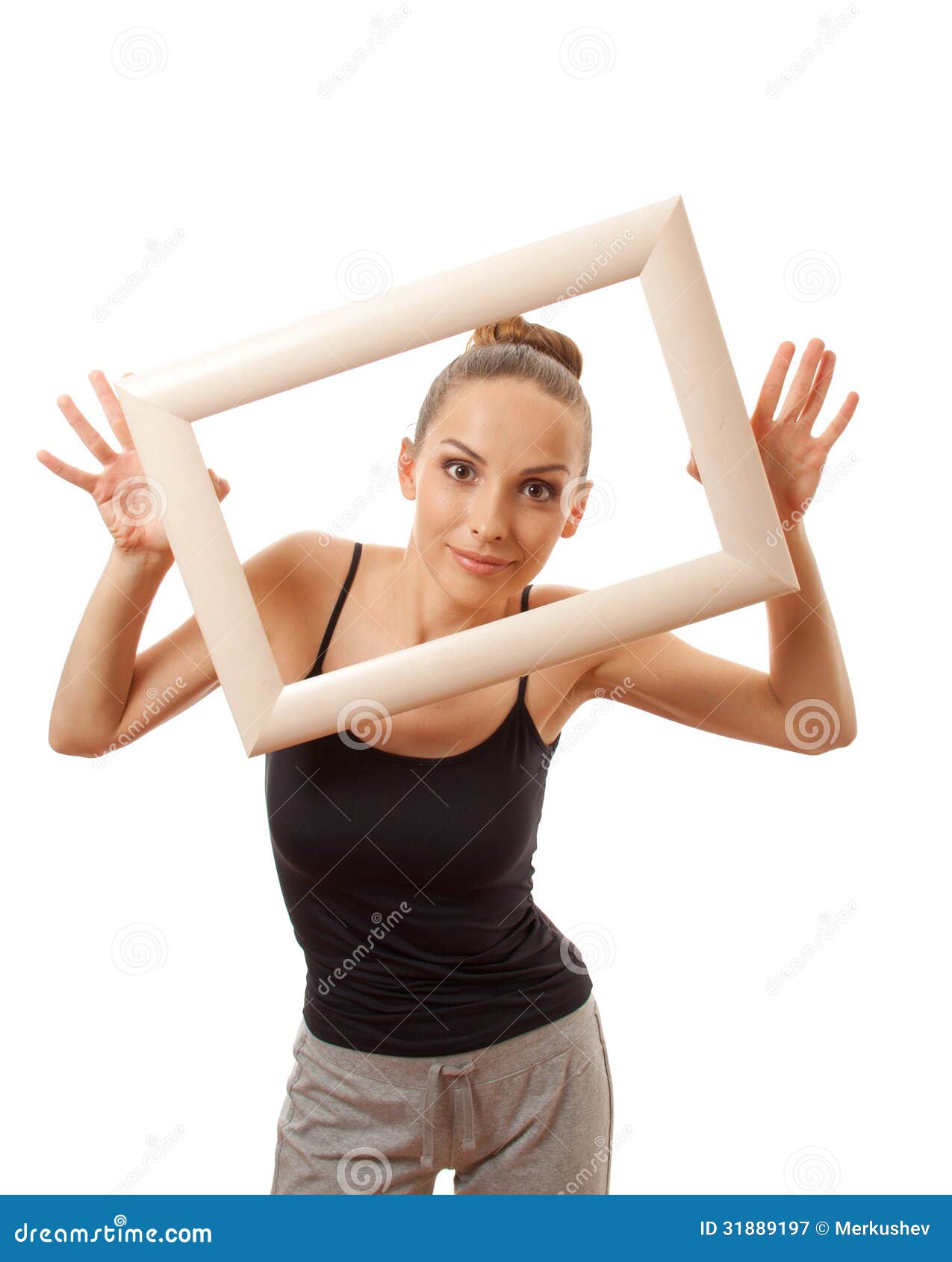 Beautiful Woman Holding a Frame and Smiling Stock Image - Image of ...