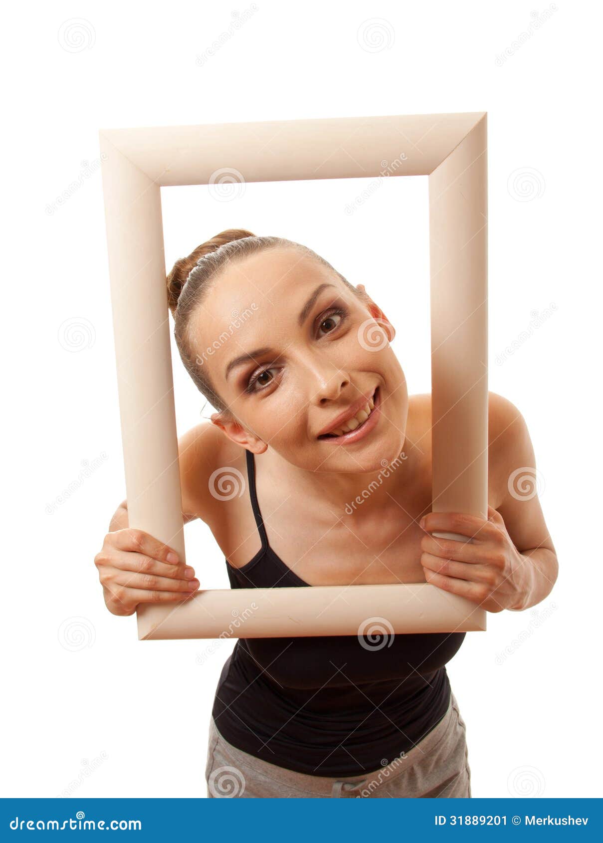 Beautiful Woman Holding a Frame and Smiling Stock Image - Image of ...