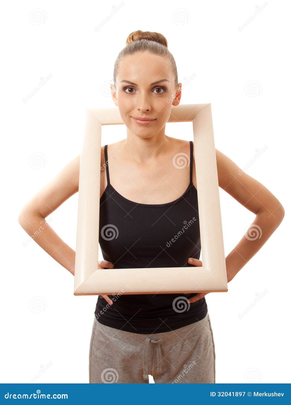 Beautiful Woman Holding a Frame and Smiling Stock Image - Image of ...