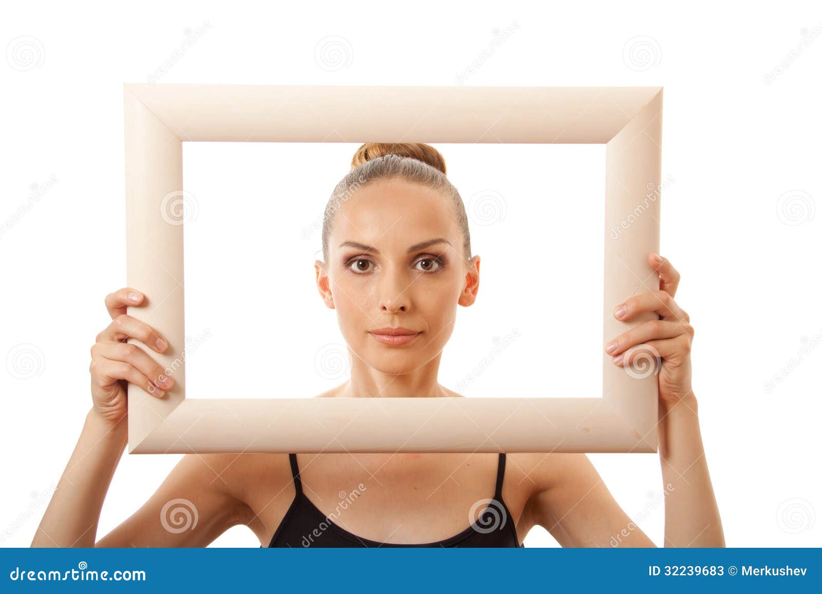 Beautiful Woman Holding a Frame and Smiling Stock Image - Image of ...