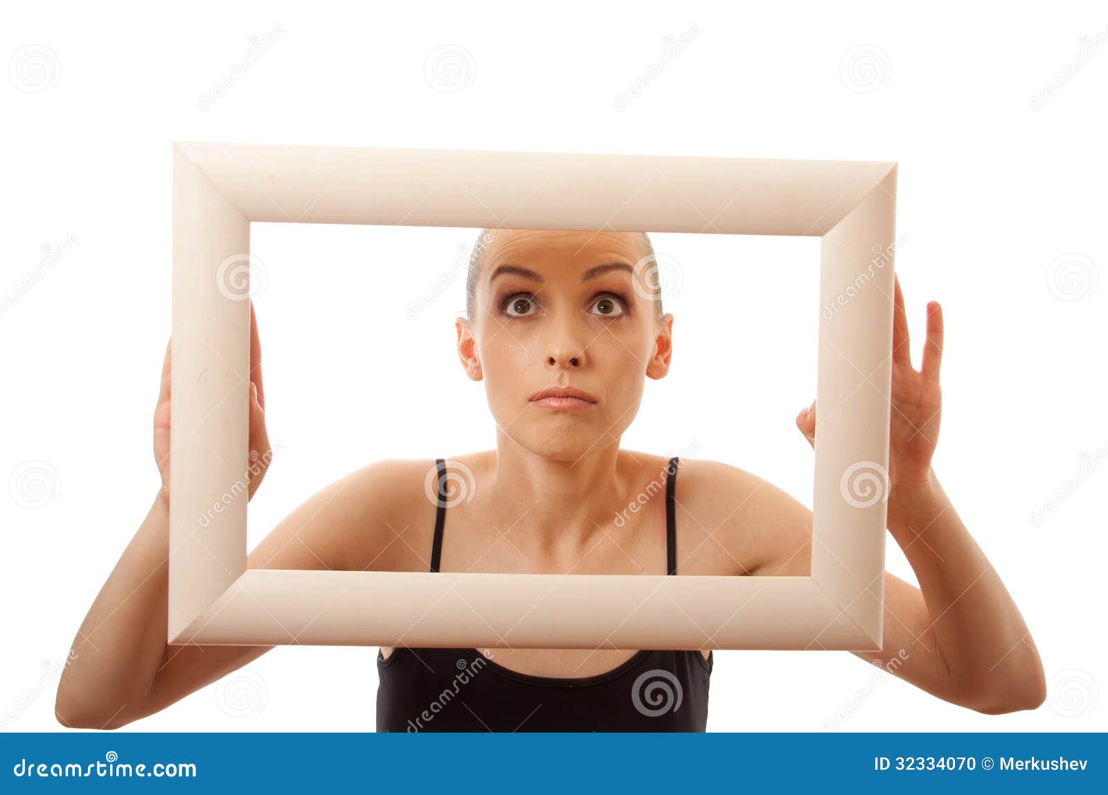 Beautiful Woman Holding a Frame and Smiling Stock Photo - Image of ...