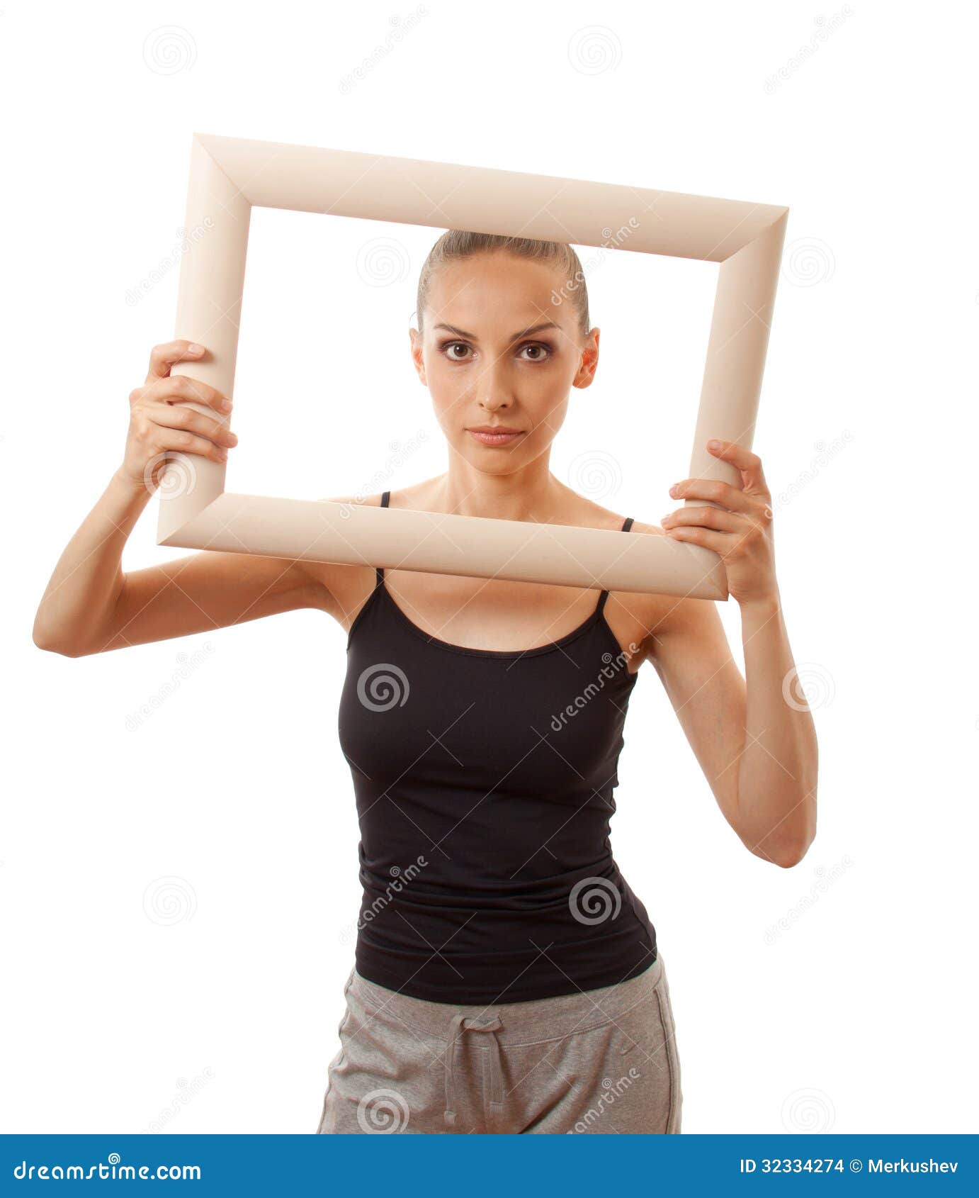 Beautiful Woman Holding a Frame and Smiling Stock Photo - Image of ...