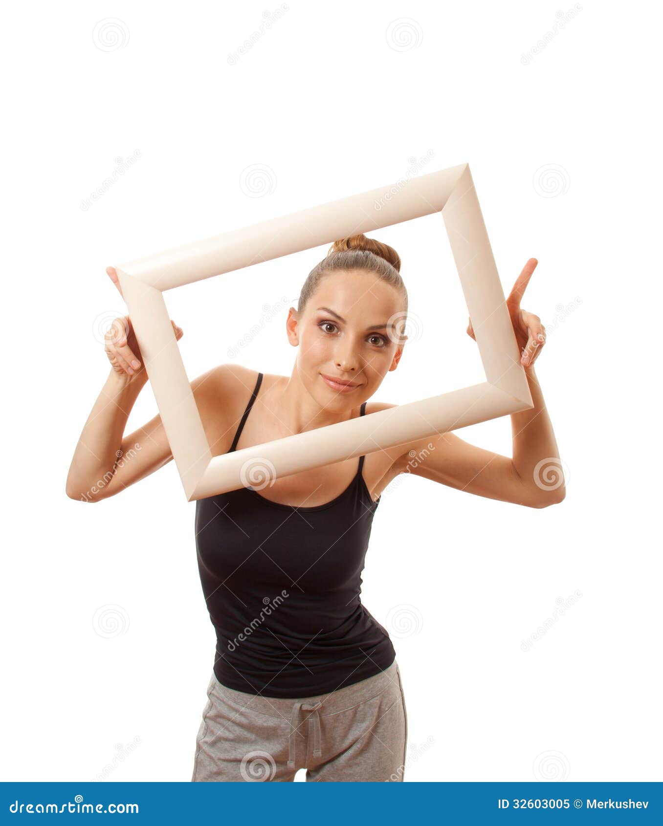 Beautiful Woman Holding a Frame and Smiling Stock Image - Image of ...