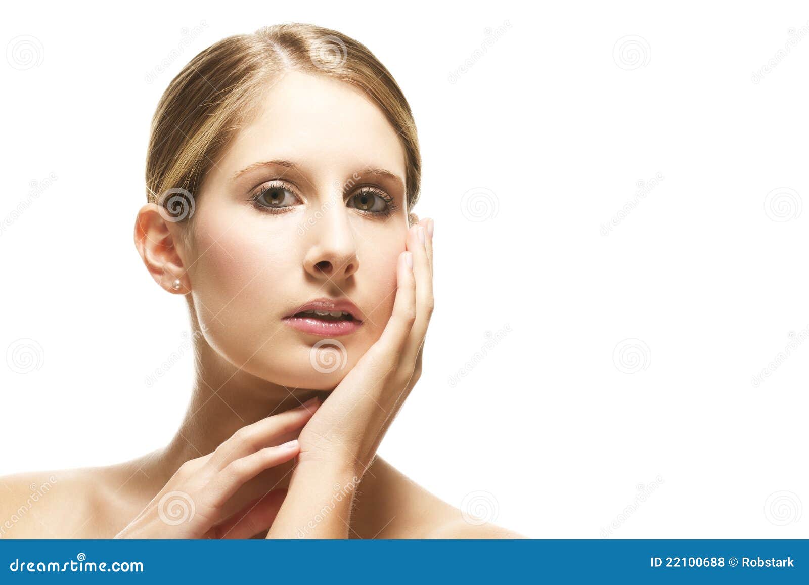 Beautiful Woman Holding Hands in Her Face Stock Photo - Image of hand ...