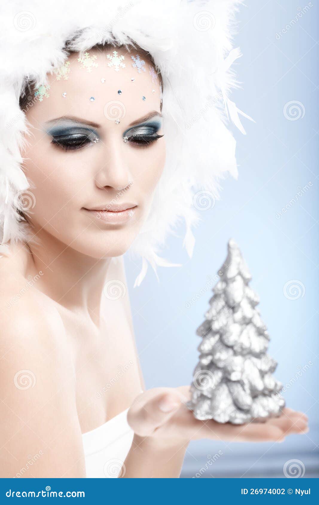 Beautiful Woman Holding Pine Tree in Hand Stock Photo - Image of ...