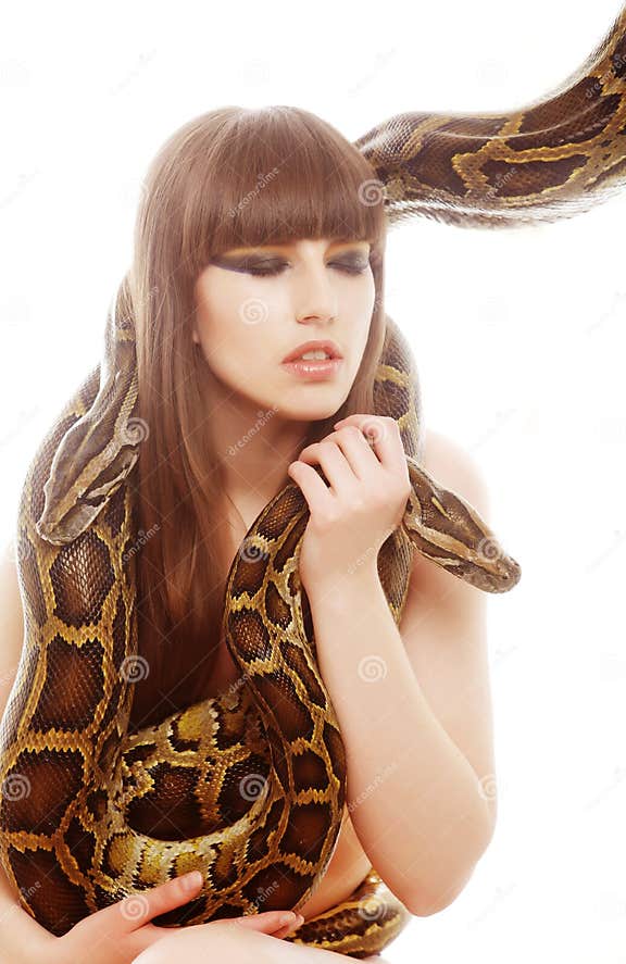 Beautiful Woman Holding Python Stock Image - Image of intent, clean ...