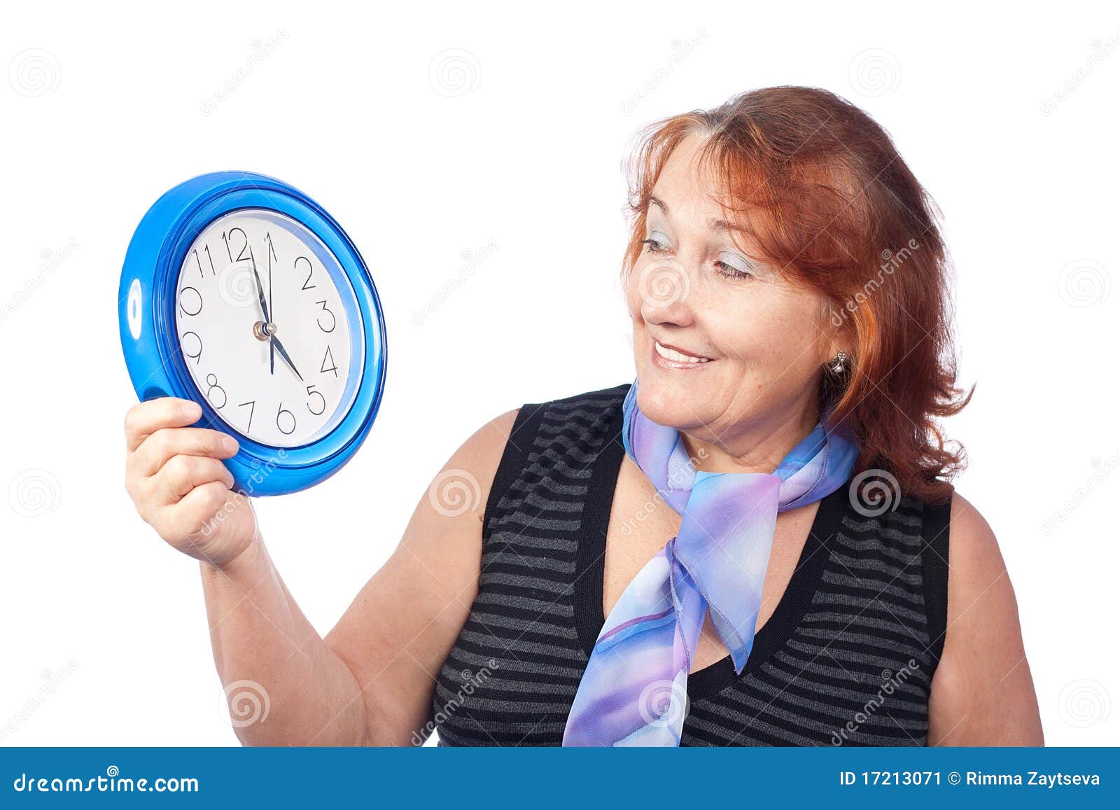 Beautiful Woman Holding a Round Clock Stock Image - Image of white ...