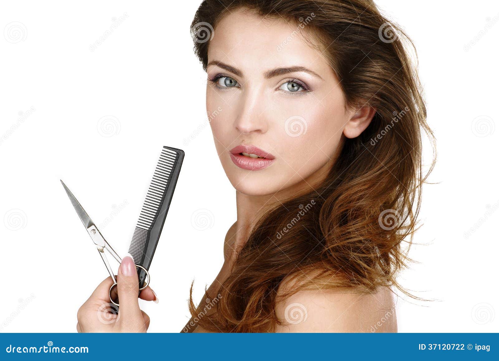 Beautiful Woman Holding Scissors and Comg in Her Hand Stock Photo ...