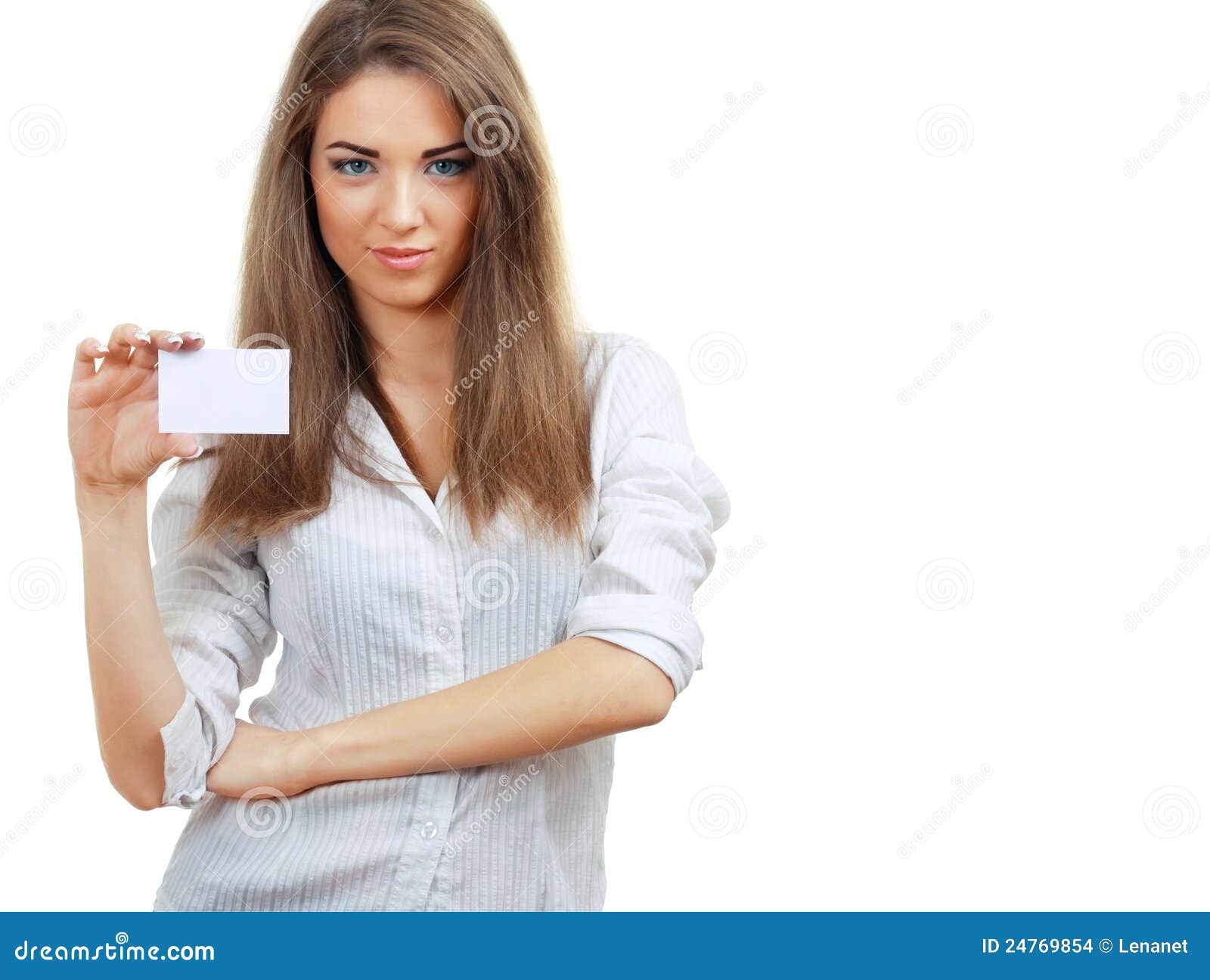Beautiful woman holds card stock photo. Image of concepts - 24769854