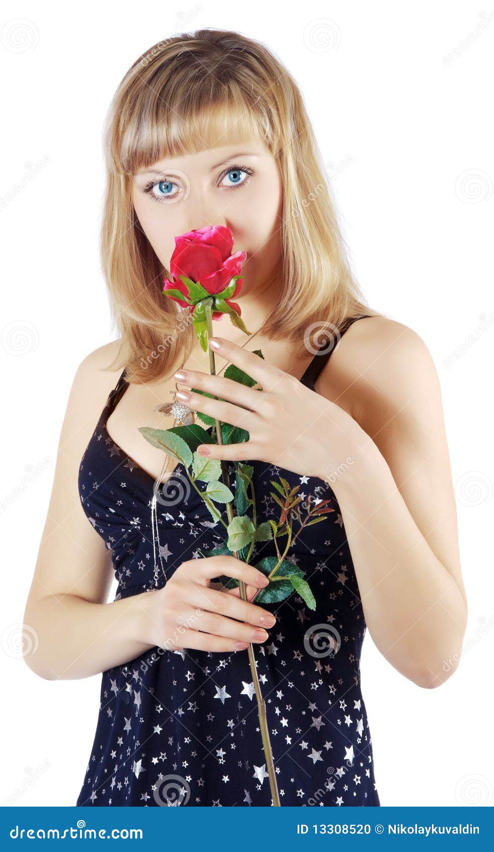 Beautiful Woman Holds Red Roses Stock Photo - Image of human, color ...