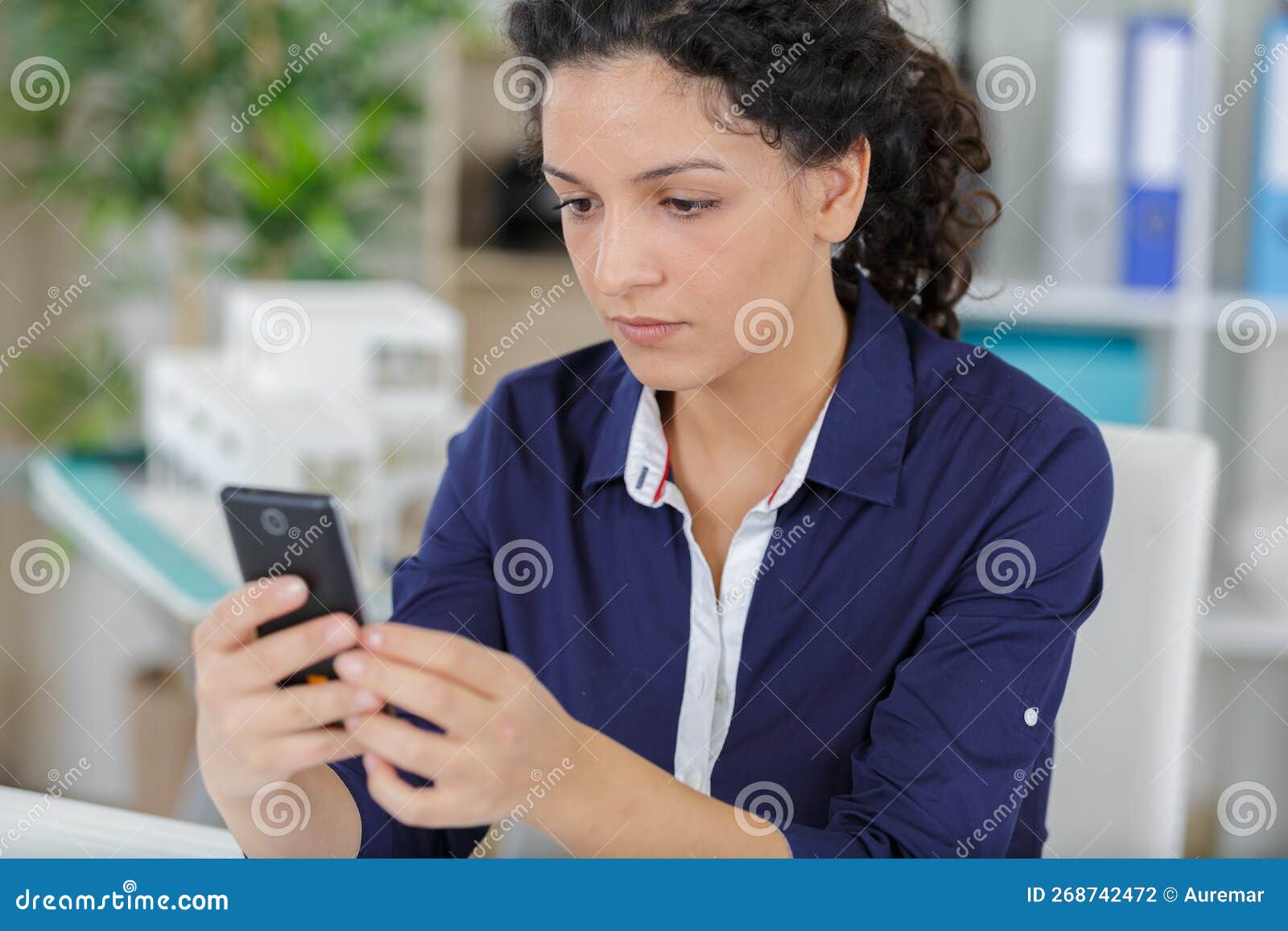 Beautiful Woman at Home Office Sending Text Message Stock Photo - Image ...