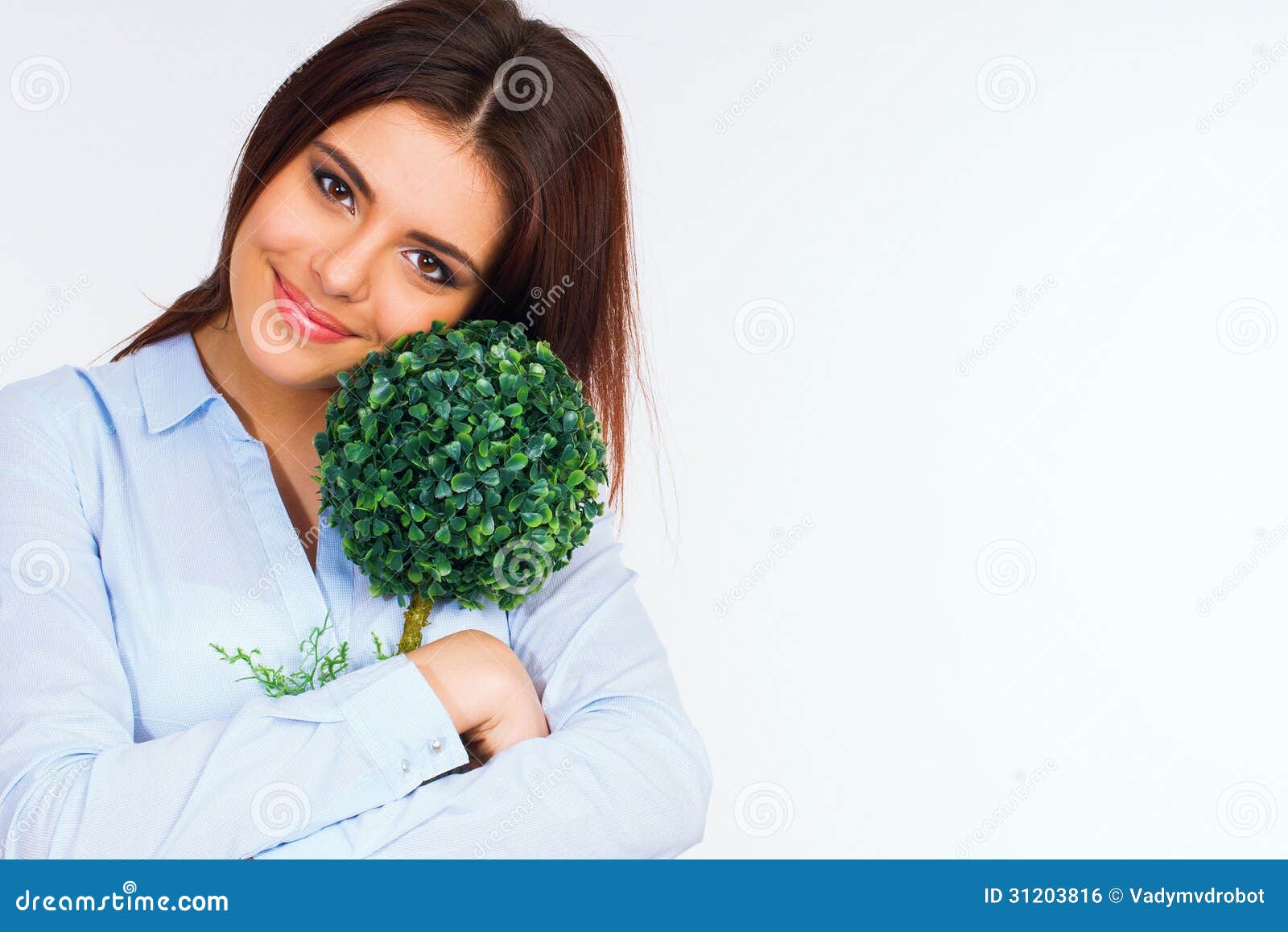 Beautiful Woman Hugging Small Green Tree Stock Photo - Image of ...
