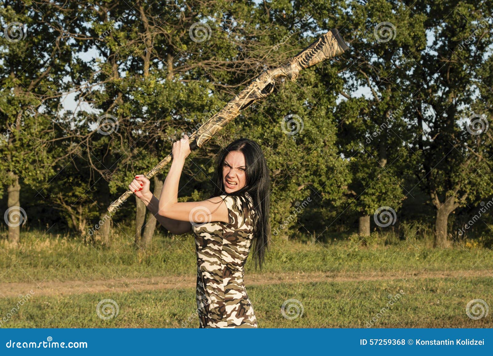 Beautiful Woman Hunter with Rifle Stock Photo - Image of instrument ...