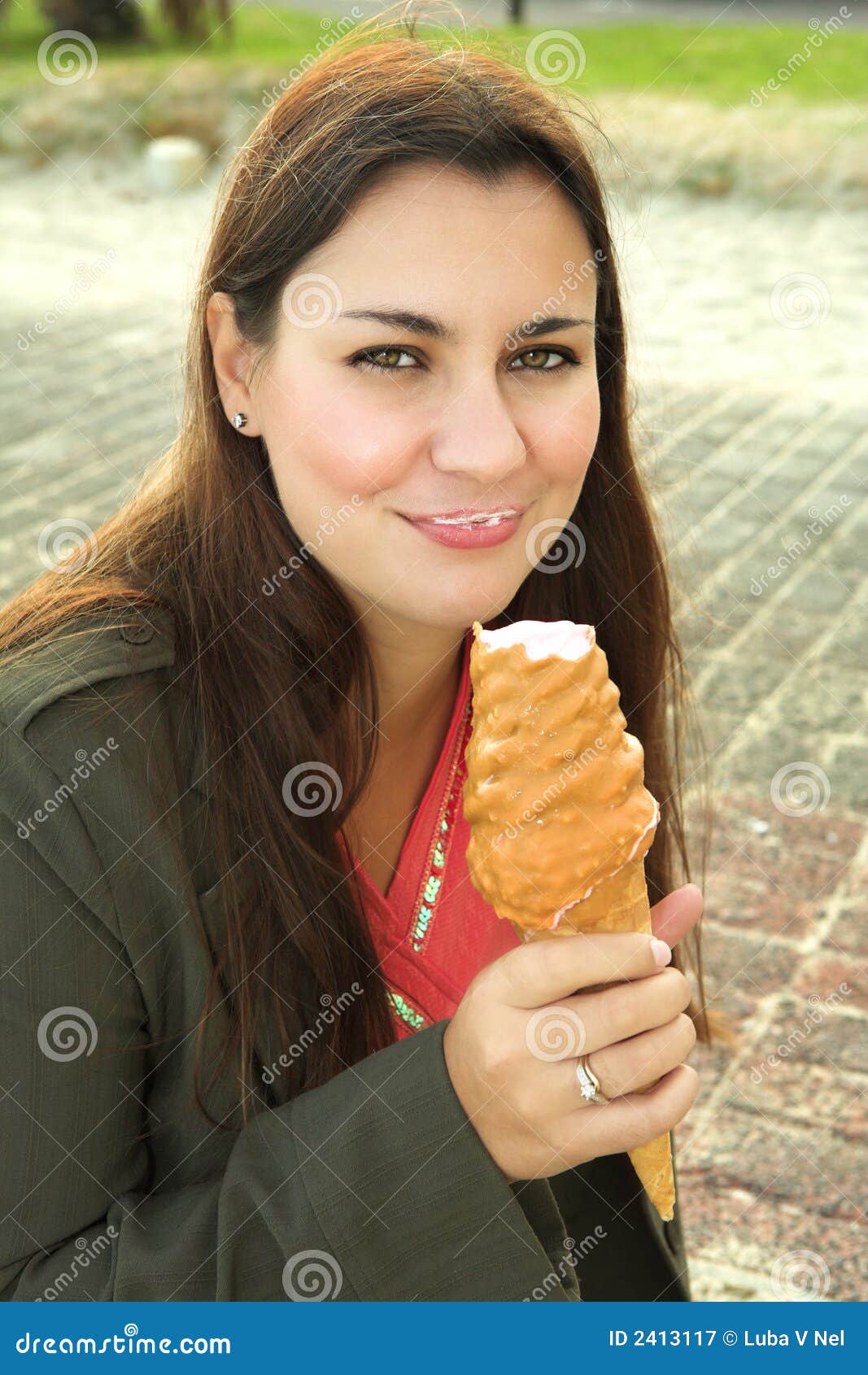 Beautiful Woman with Ice-cream Stock Image - Image of dessert, brunette ...