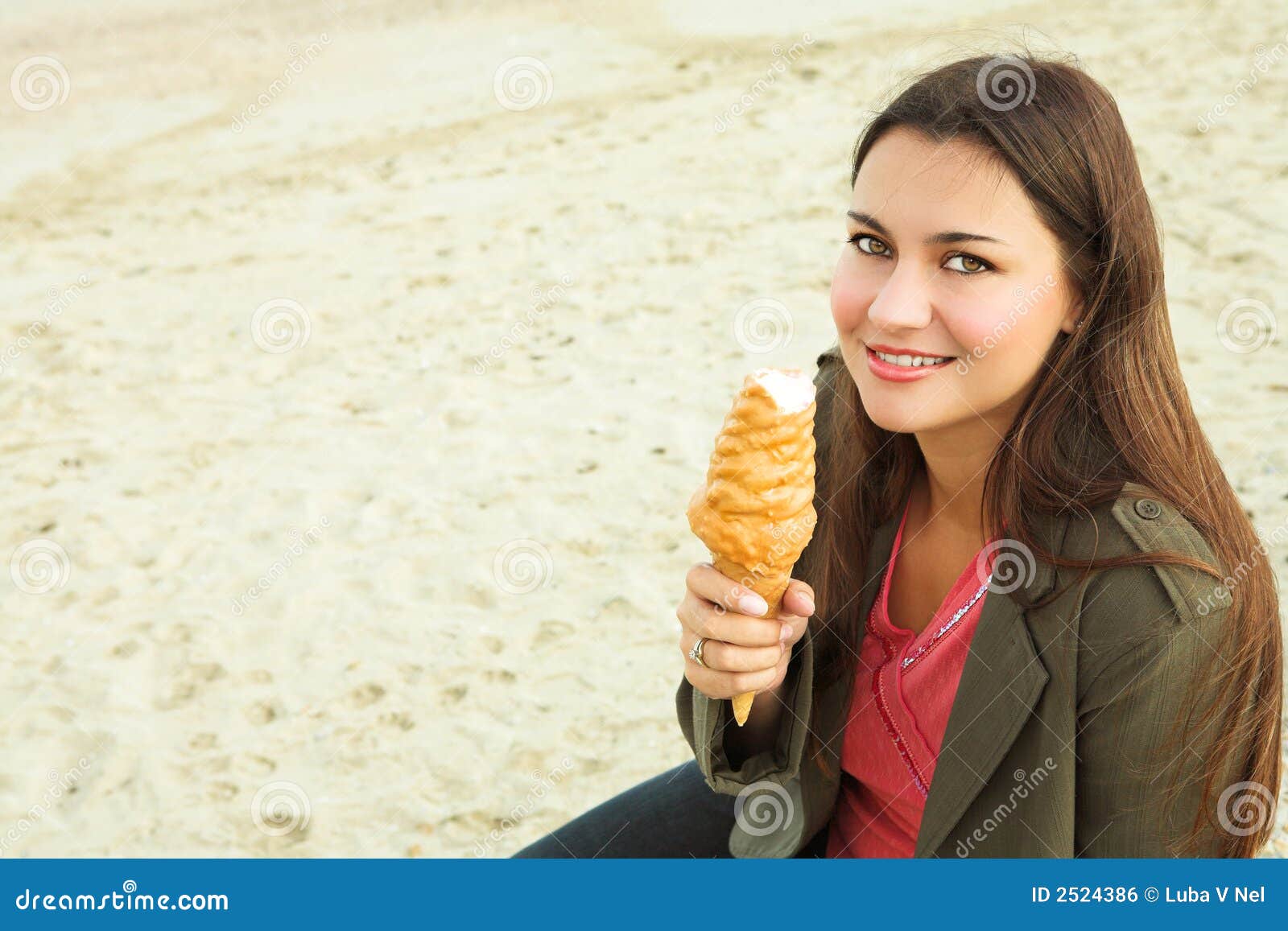 Beautiful Woman with Ice-cream Stock Photo - Image of brunette, cone ...