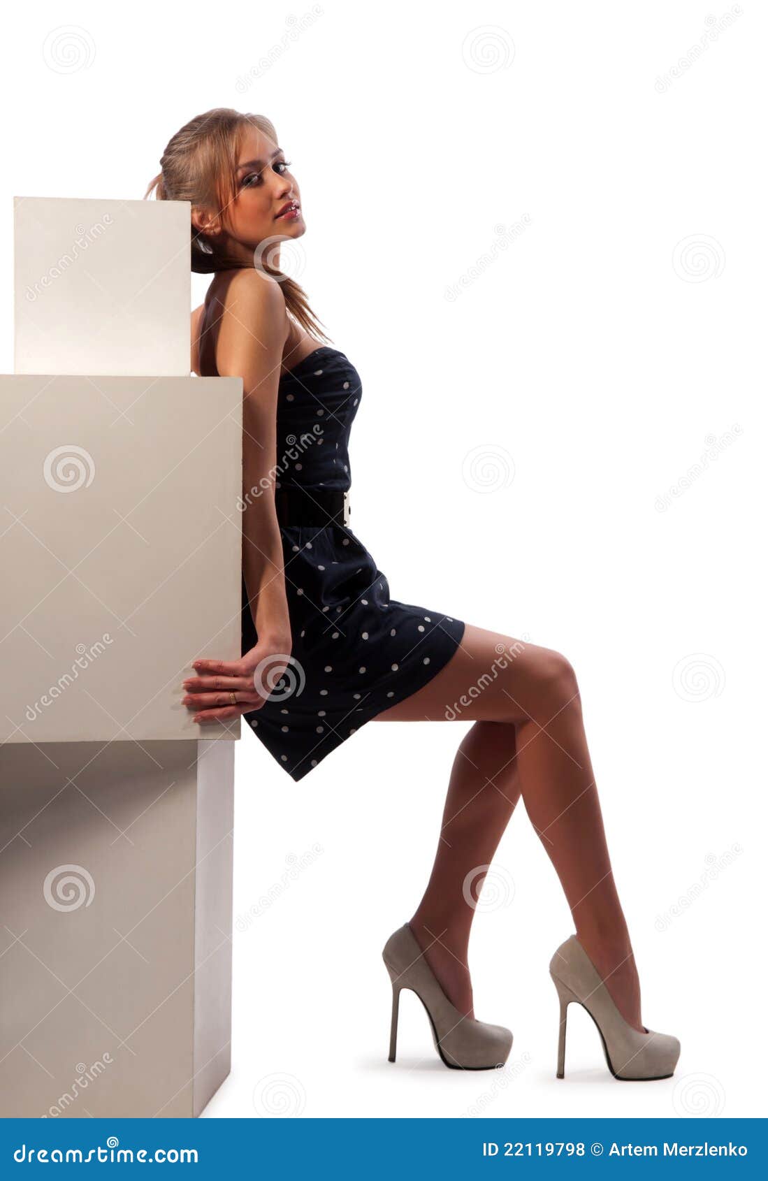 Beautiful Woman on the Isolated Background Stock Photo - Image of cube ...
